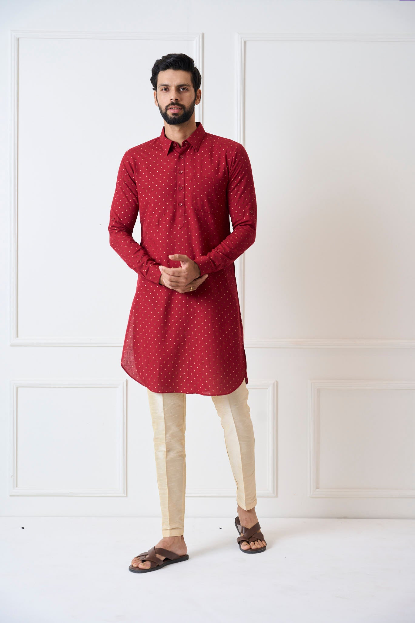 Men's Maroon Regular Pure Cotton Pathani Kurta - Timeless Ethnic ...