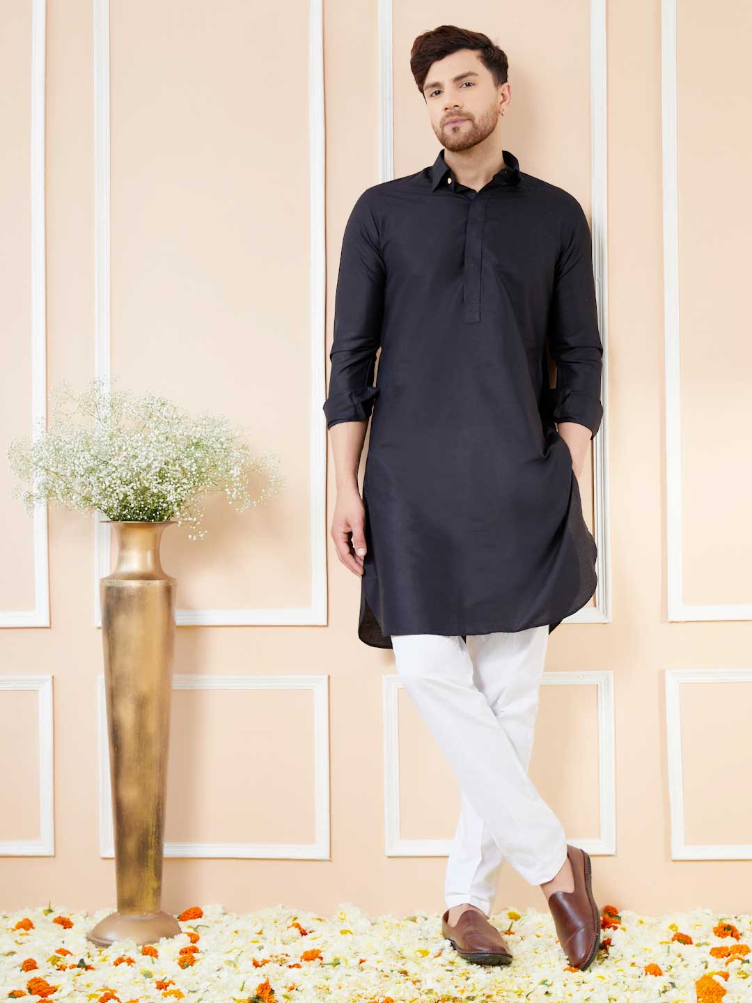 Kurta : Stylish Black Cotton Solid Pathani Kurta | men's kurta pajama ...