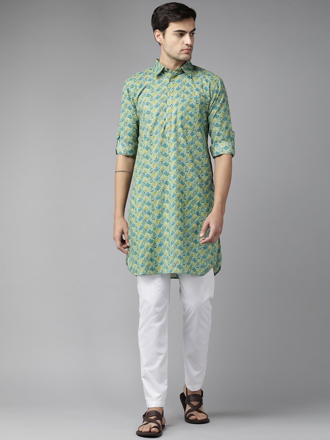 Men Multi Green Pure Cotton Pathani Kurta Pajama Kurta – See Designs