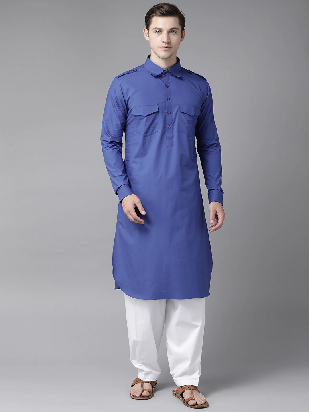 Men Royal Blue Pathani Kurta with Salwar – See Designs