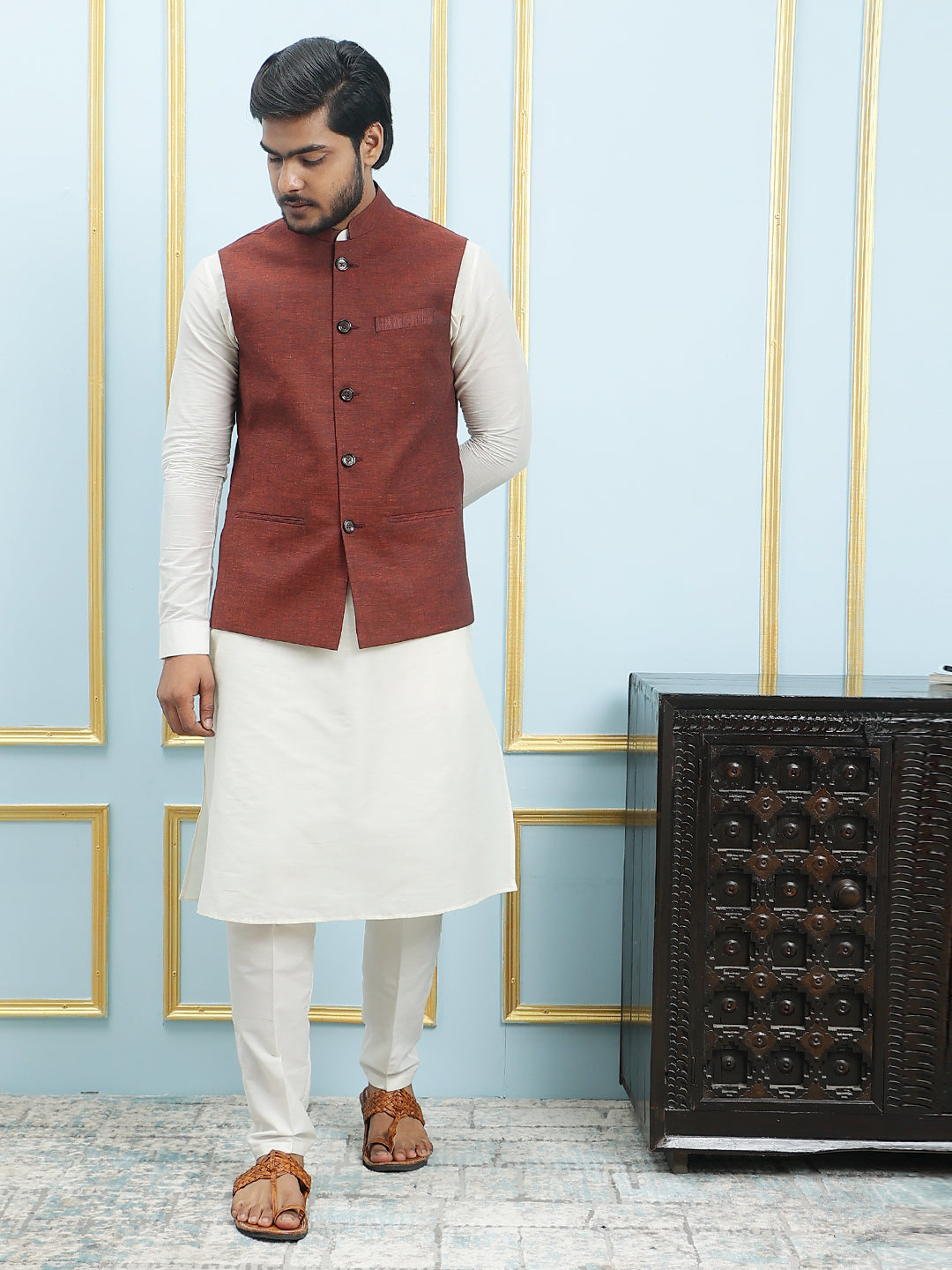 Elegance Redefined: Pure Silk Straight Kurta & Pyjama Set with ...