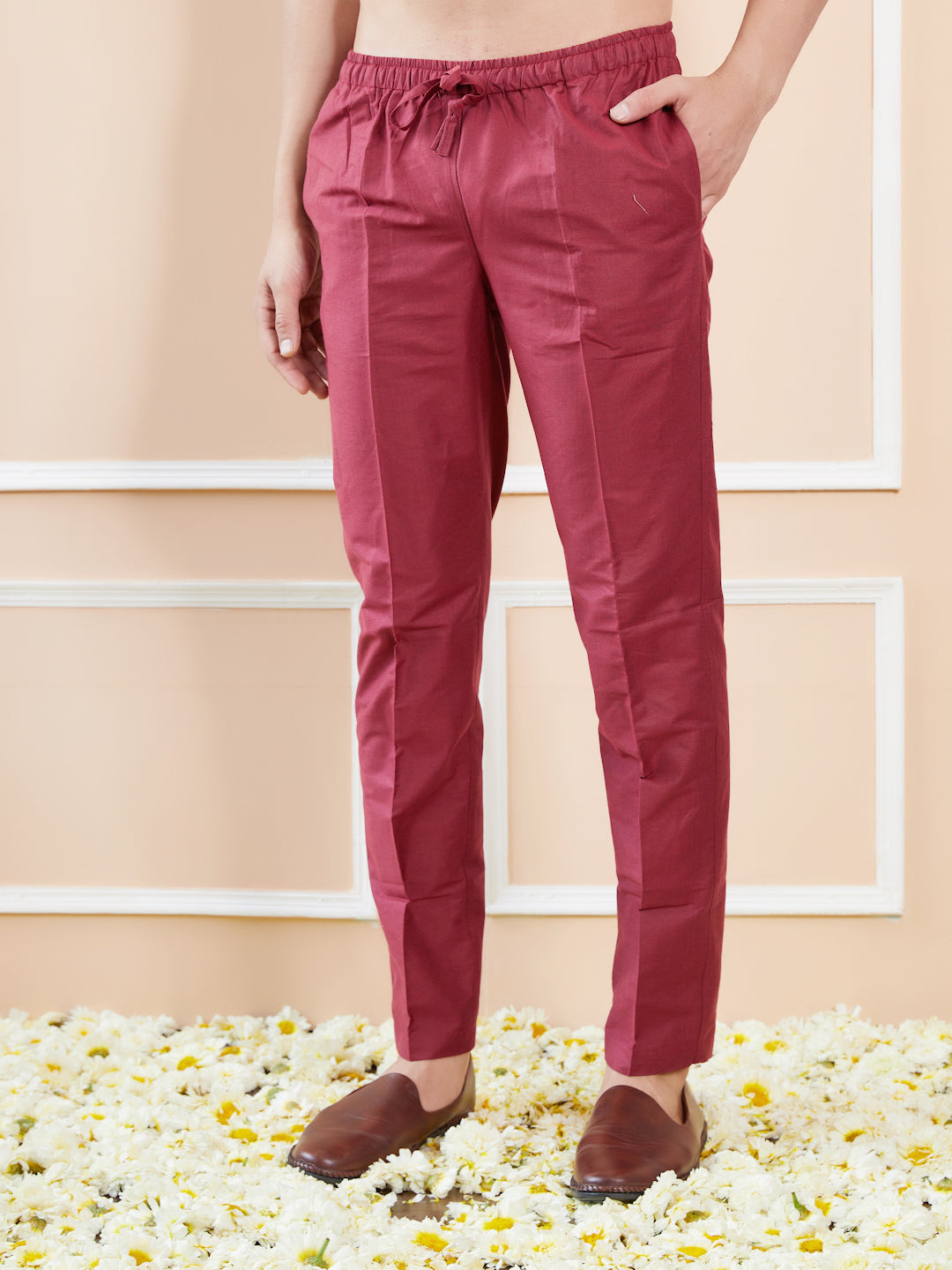 Maroon Solid Cotton Pyjama |See Designs