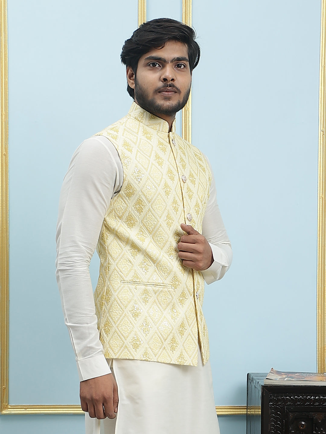 Cream Embroidered Nehru Jacket: Exquisite Men's Ethnic Wear – See Designs