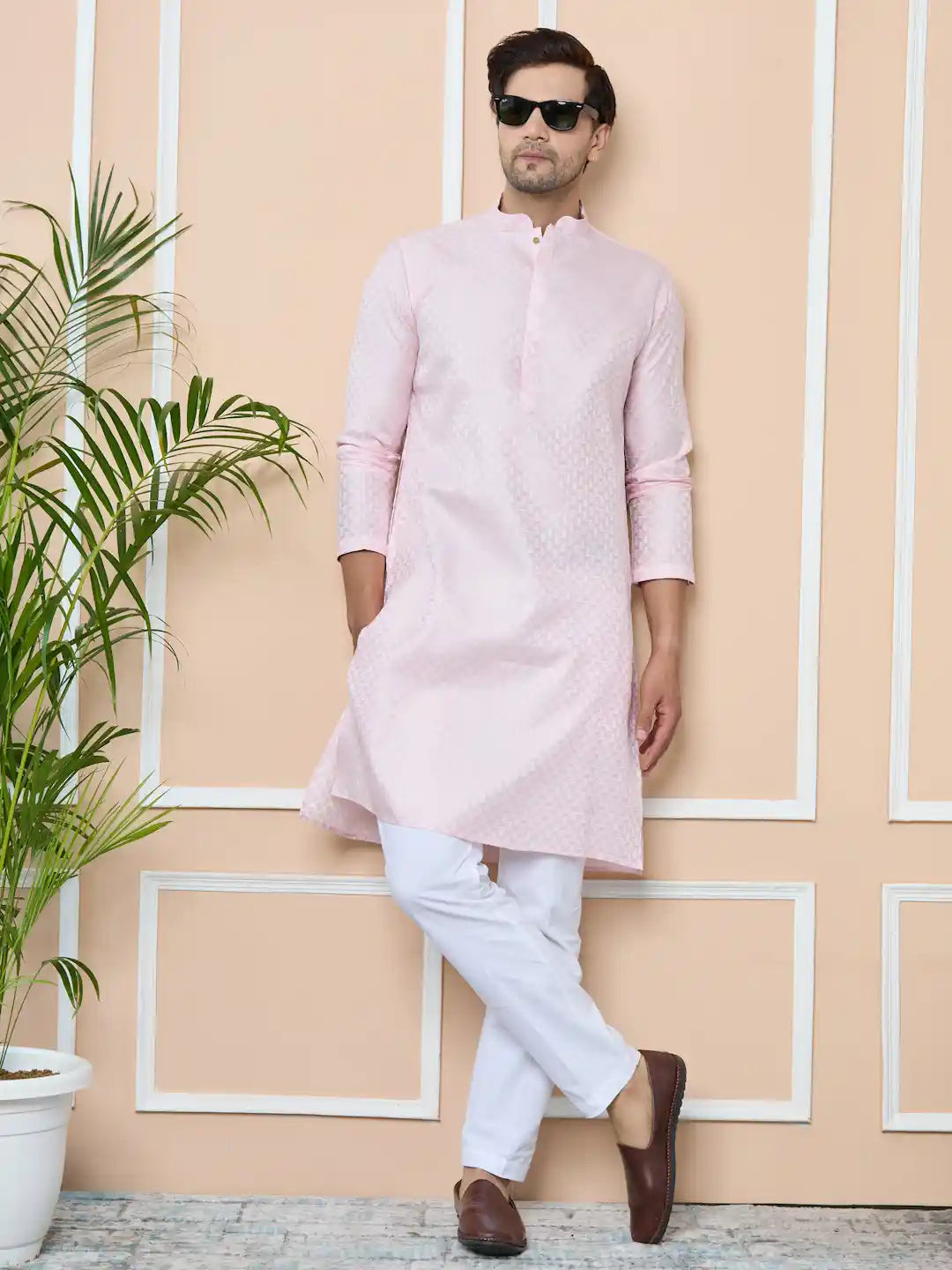 Pink Silk jacquard Straight Kurta with Pyjama |kurta pajama for men ...